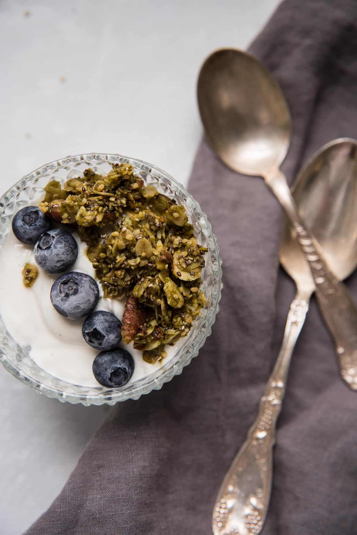 Crunchy Maple Matcha Granola - Hunger Thirst Play