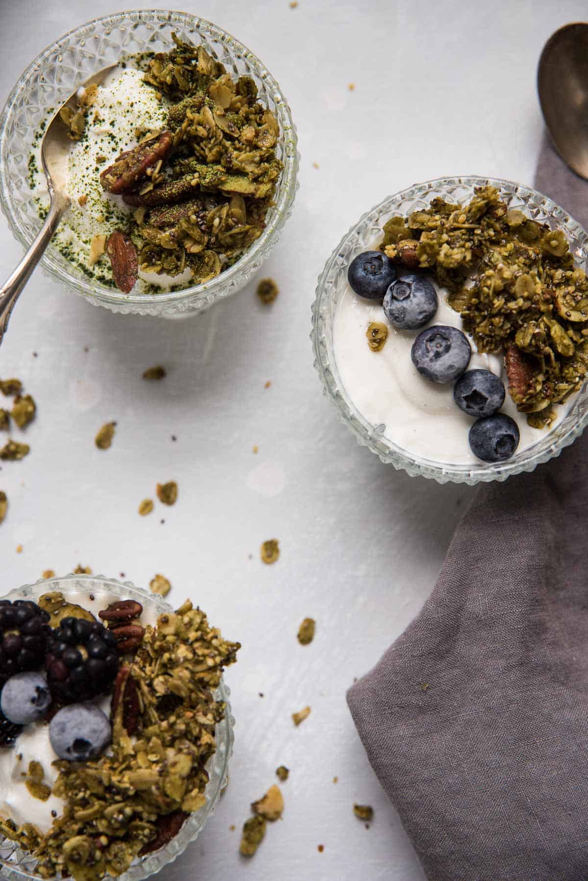 Crunchy Maple Matcha Granola - Hunger Thirst Play