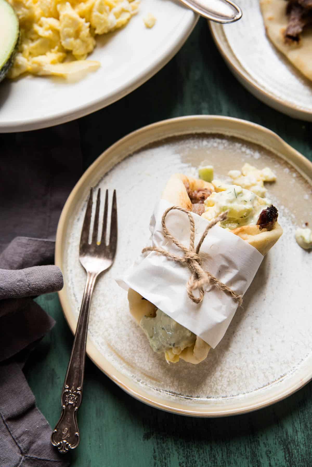 Breakfast Lamb Gyros with Avocado Tzatziki - Hunger Thirst Play
