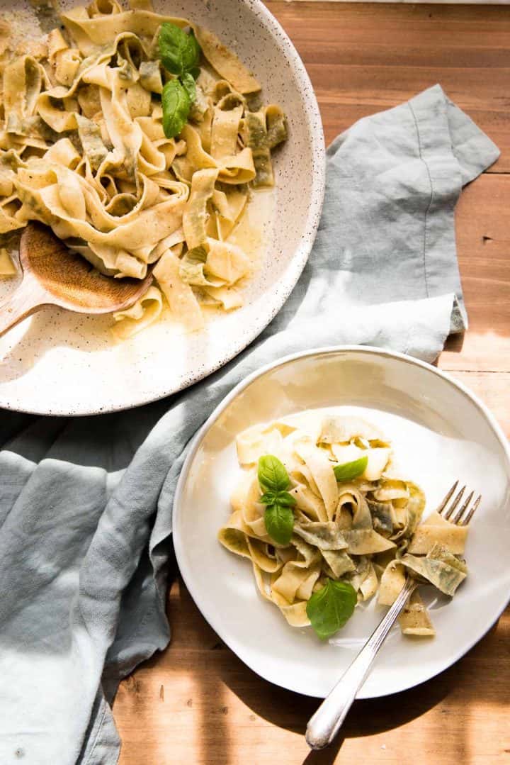 Homemade Basil Pasta with Garlic Brown Butter - Hunger Thirst Play